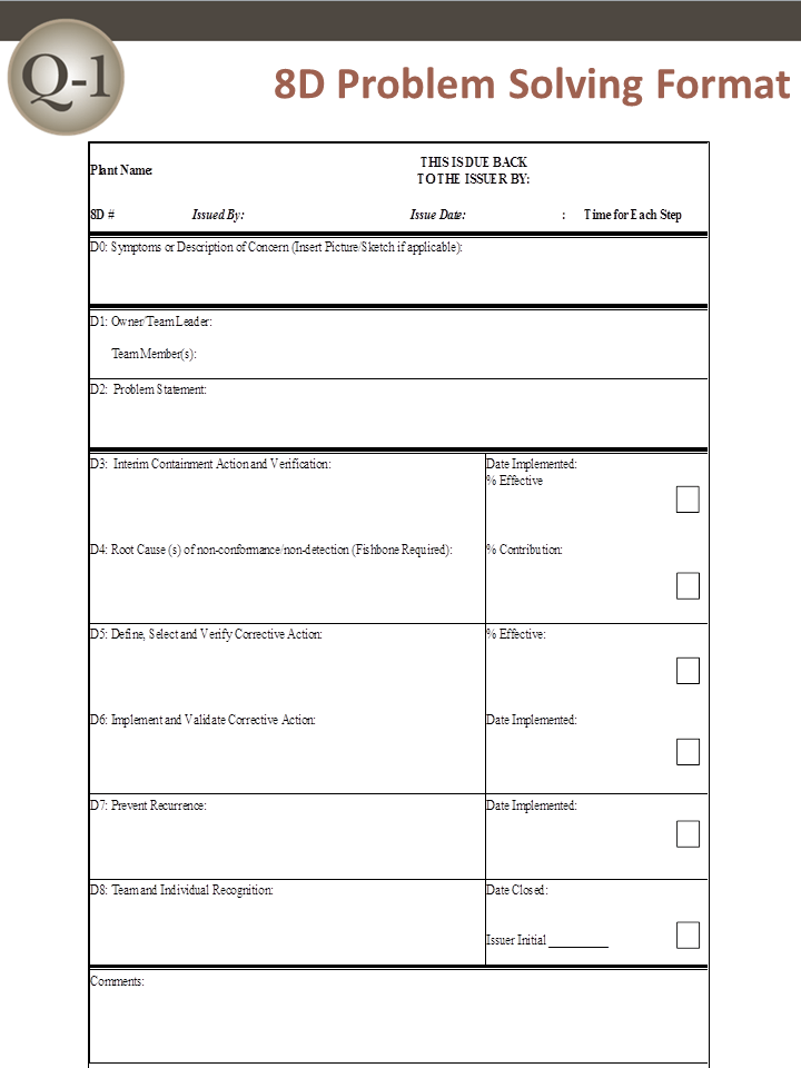 8D Root Cause Analysis Template