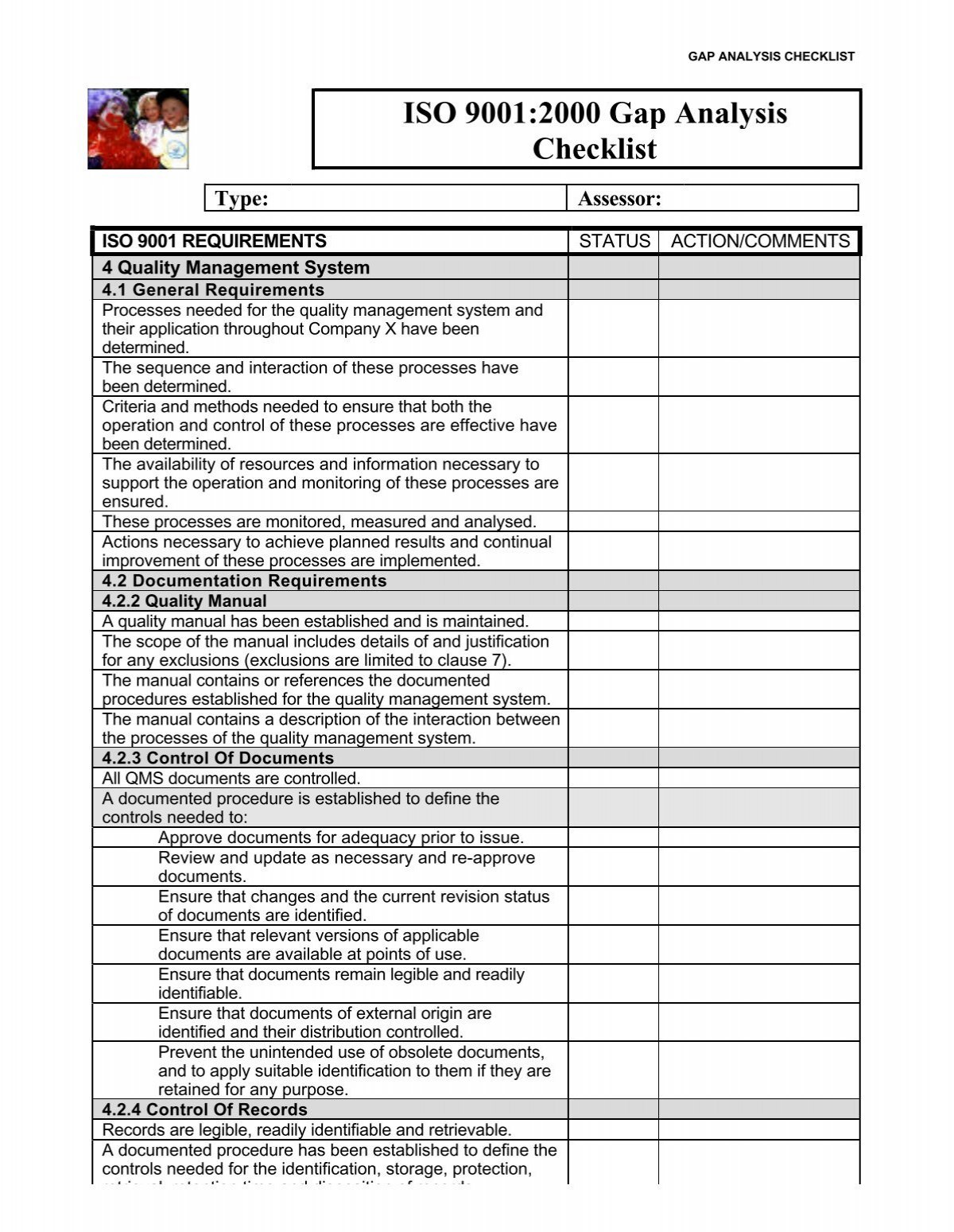 ISO 9001 Gap Analysis Template