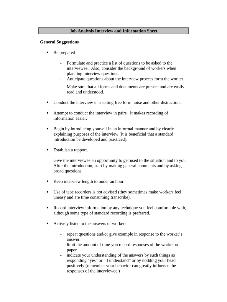 Job Analysis Interview Questions Template