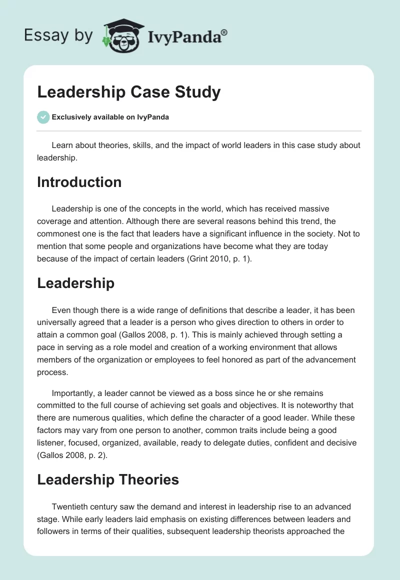 Leadership Case Study Analysis Report Template