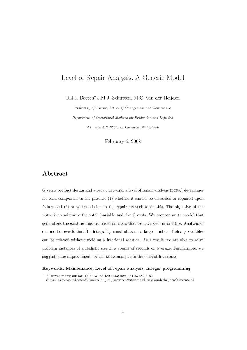 Level of Repair Analysis Template