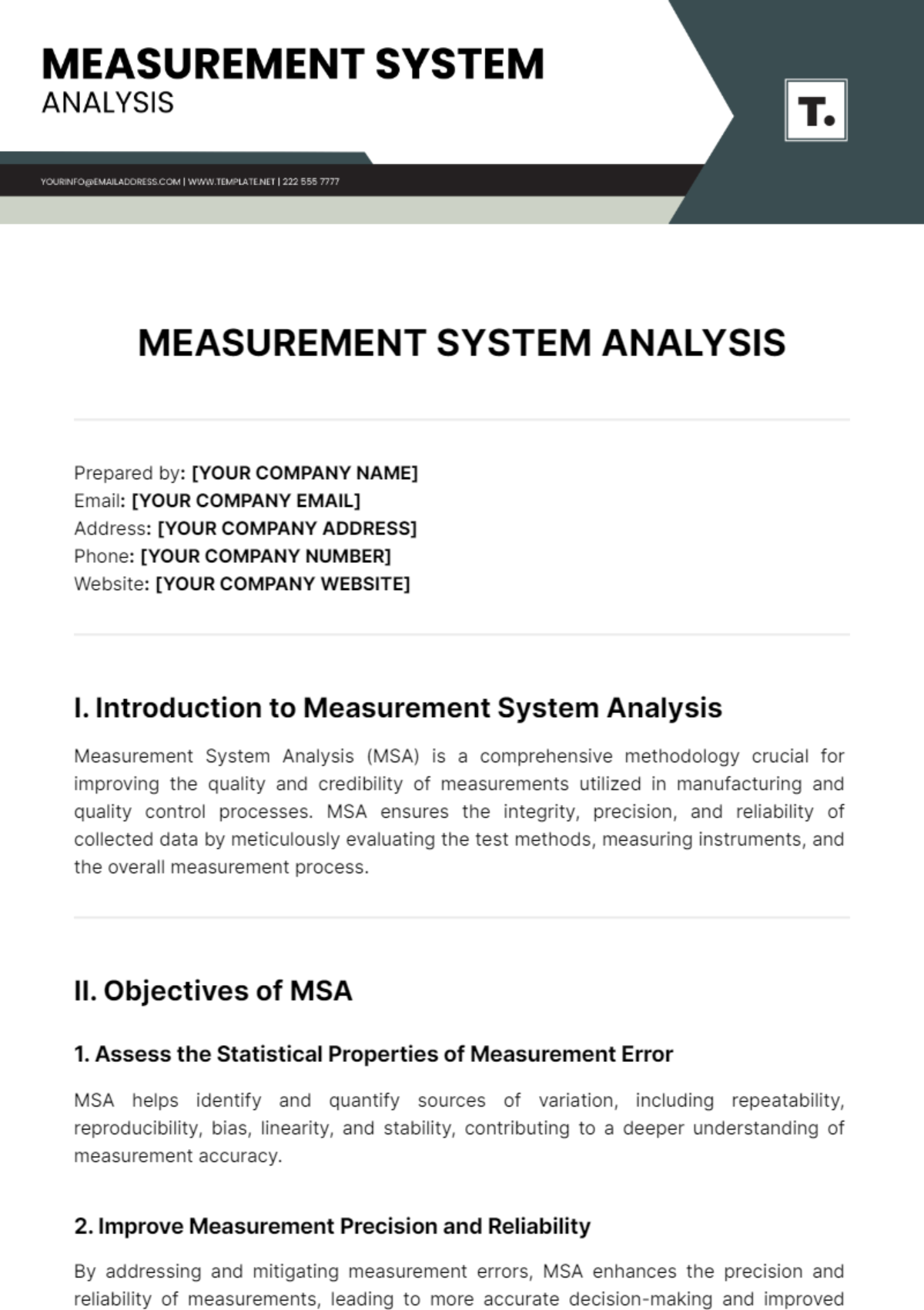 MSA Measurement System Analysis Template