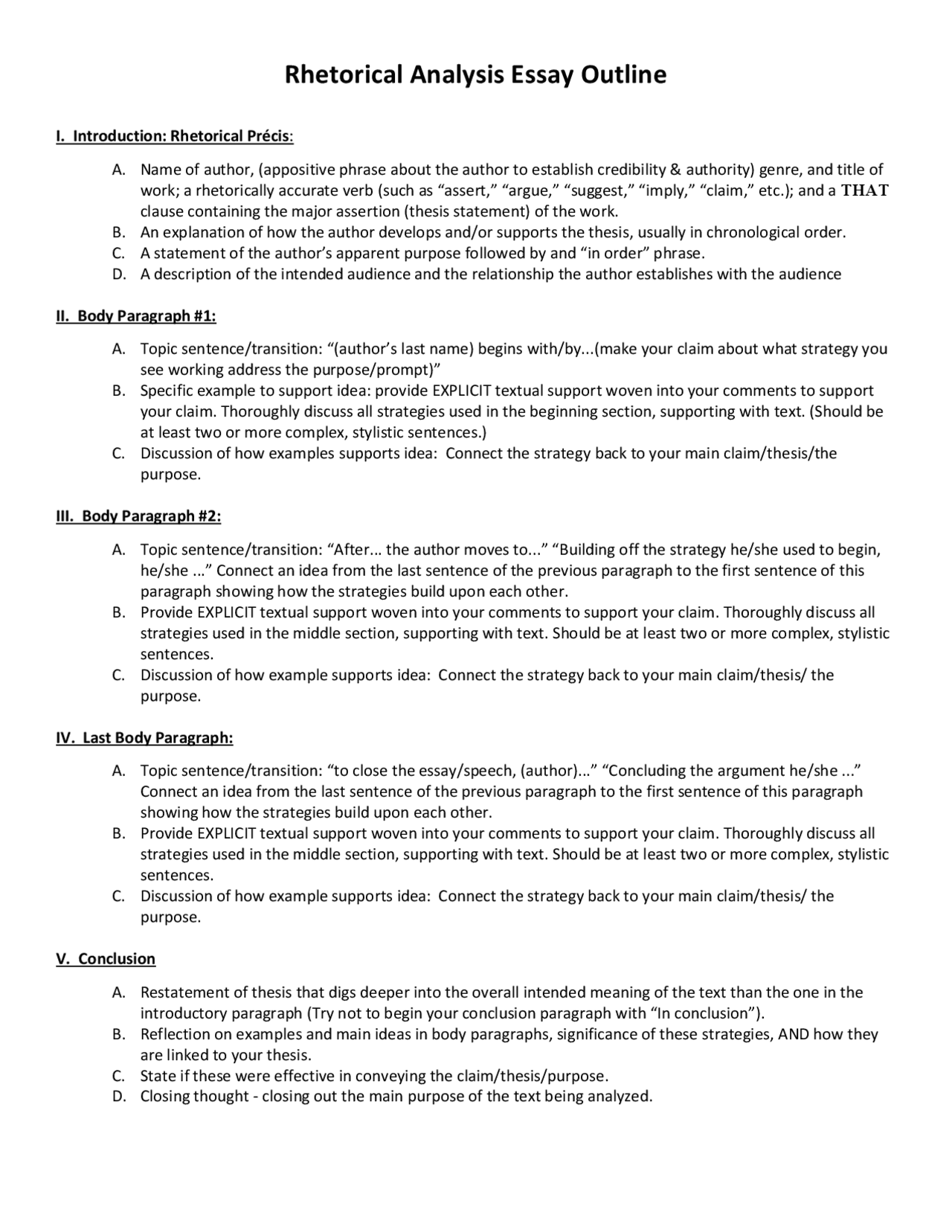 Rhetorical Analysis Template AP Lang