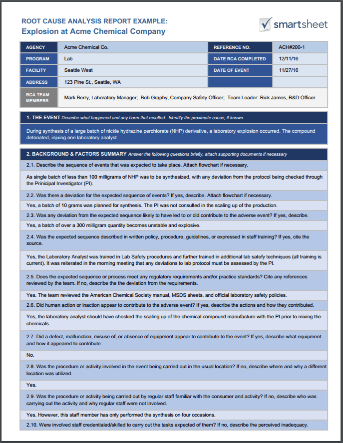 Safety Incident Root Cause Analysis Template