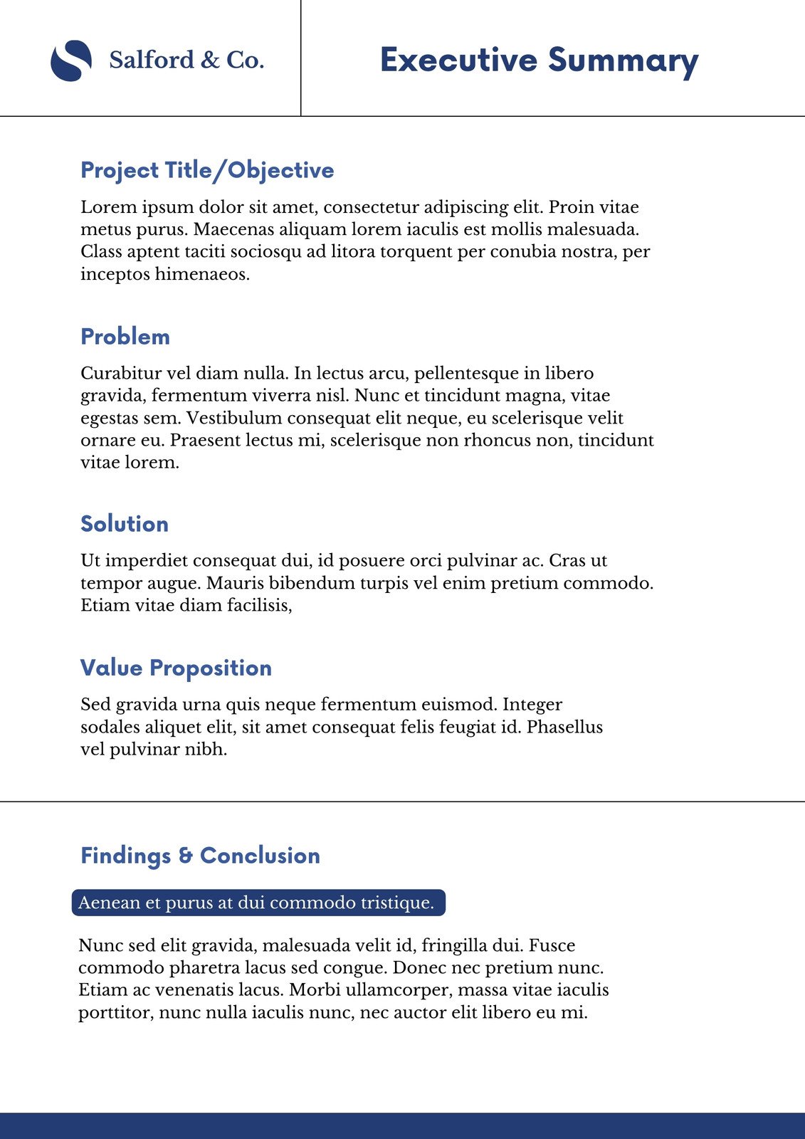 1 Page Executive Summary Template