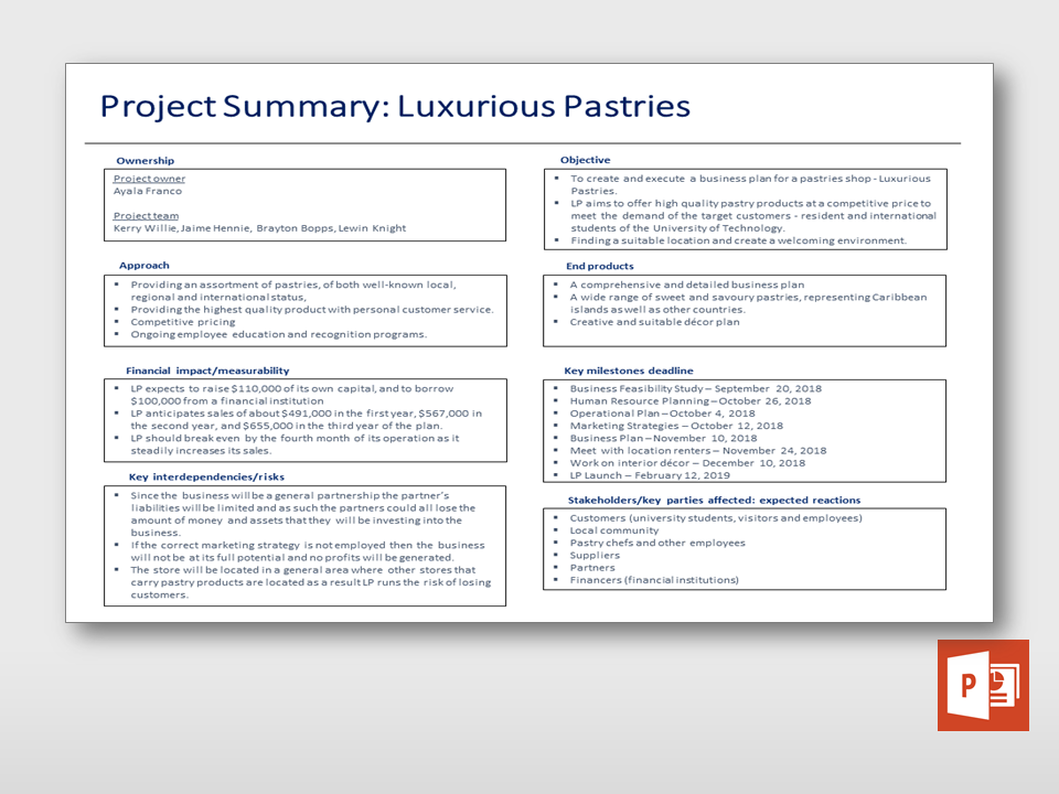 1 Page Project Summary Template