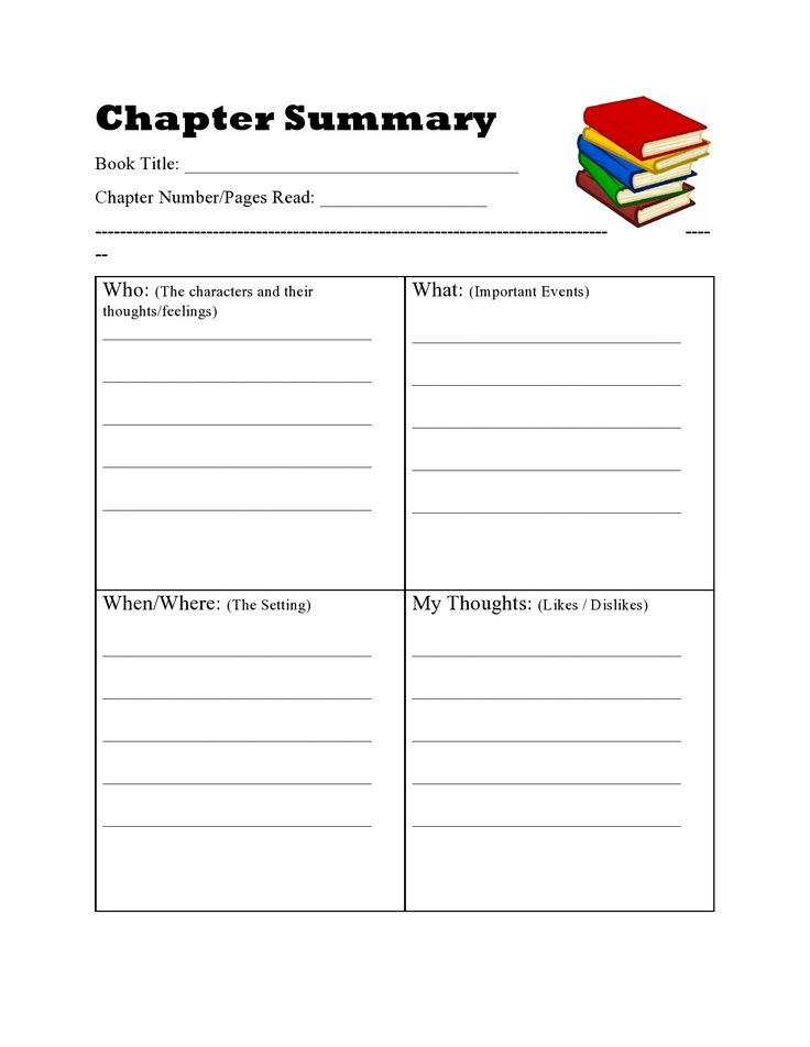 Book Report Chapter Summary Template