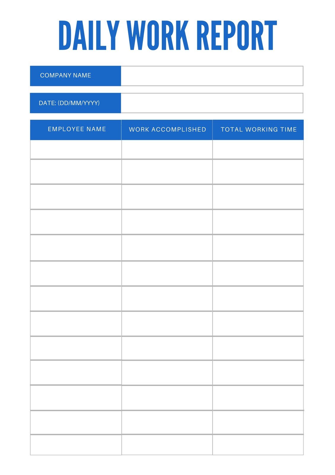 Daily Work Summary Report Template
