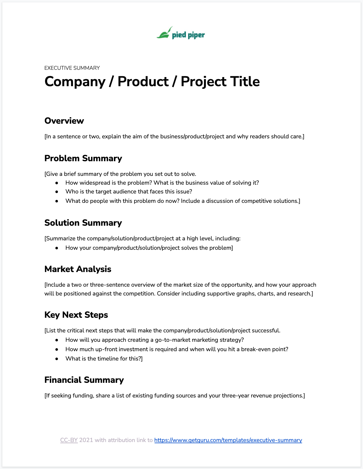 Executive Summary Template for Project