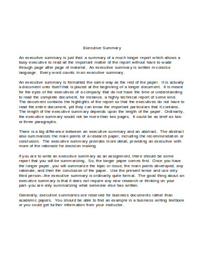 Executive Summary Template for Research Paper