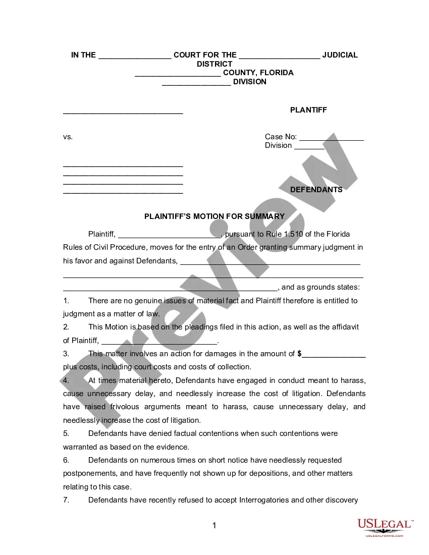 Motion for Summary Judgment Florida Template