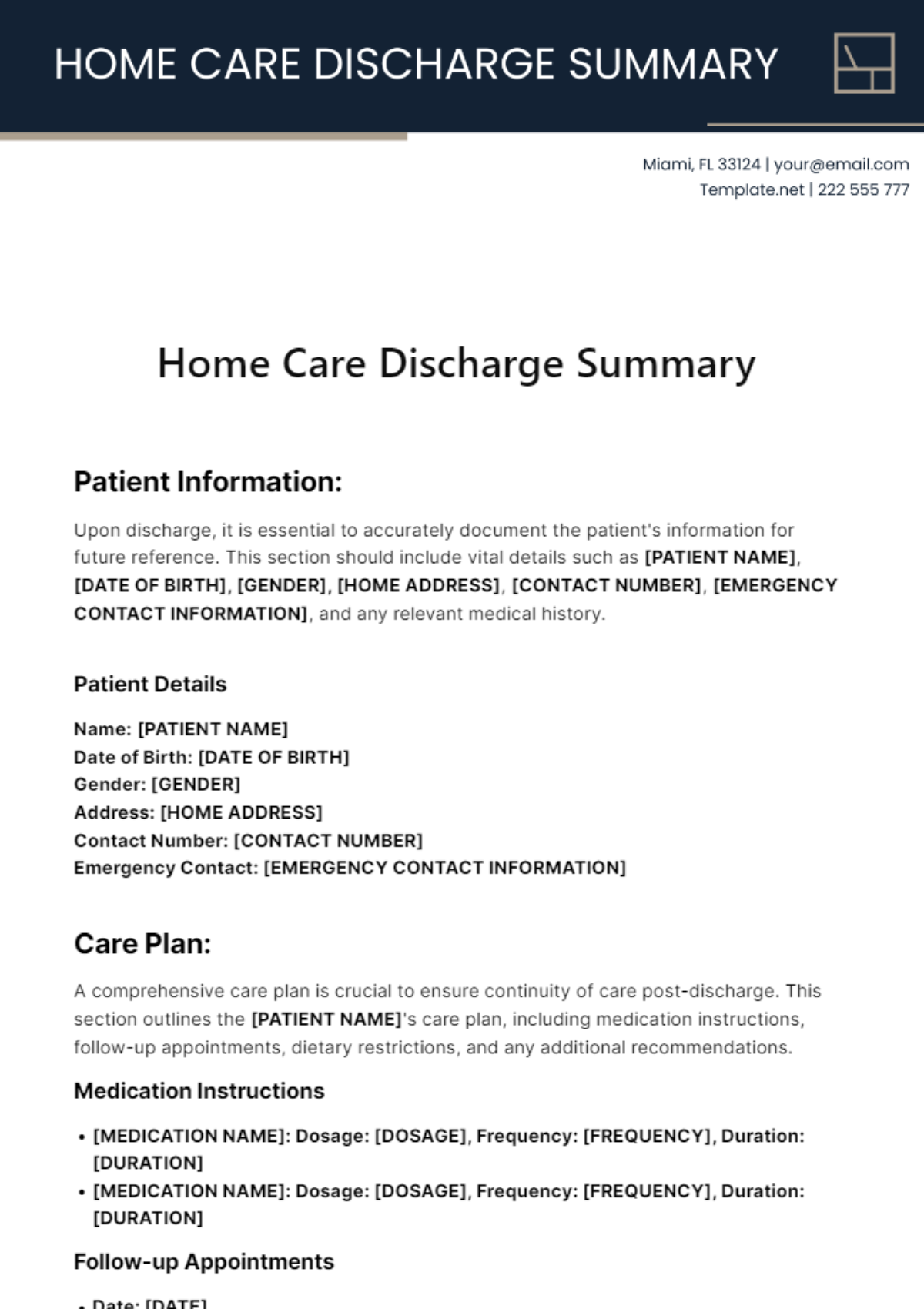 Nursing Home Discharge Summary Template