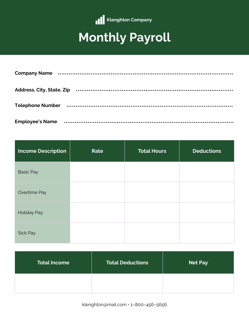 Payroll Summary Report Template PDF