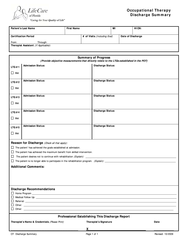 Physical Therapy Discharge Summary Template