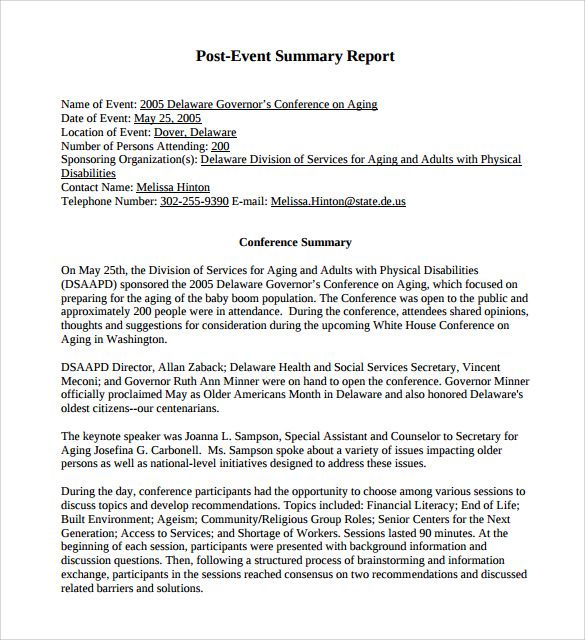 Post Conference Summary Report Template