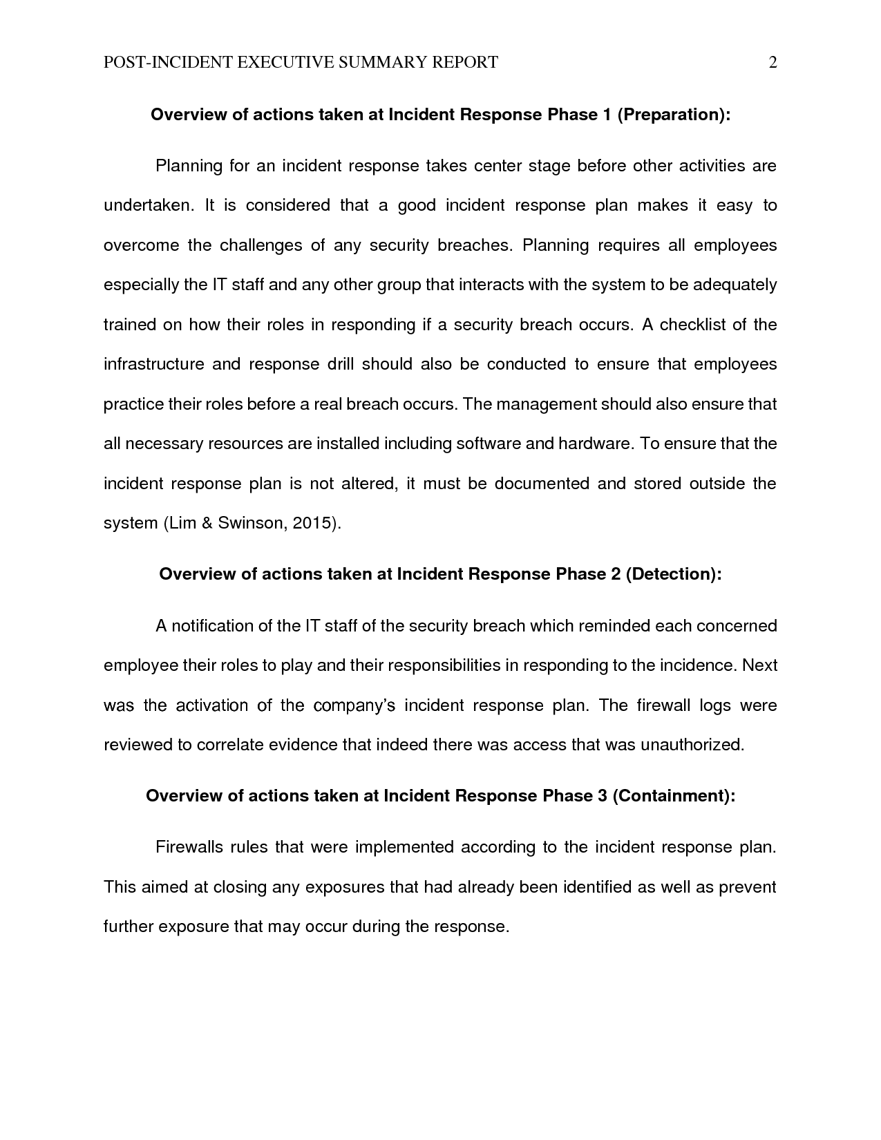 Post Incident Executive Summary Report Template