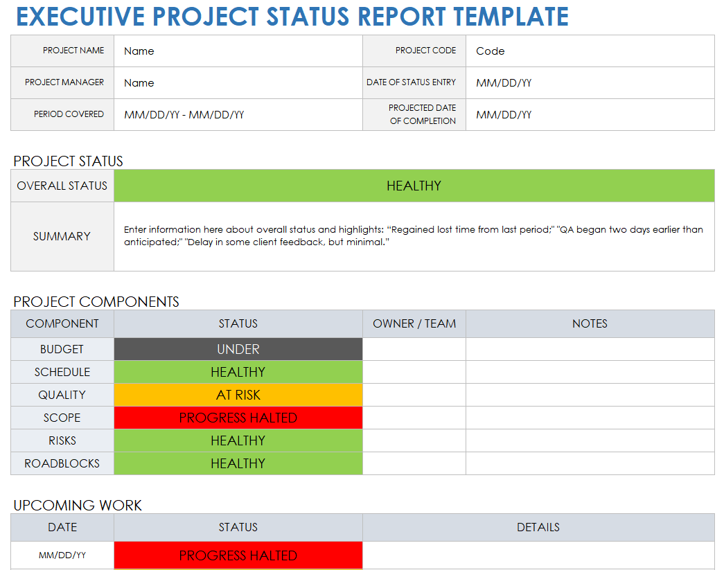 Project Status Summary Report Template