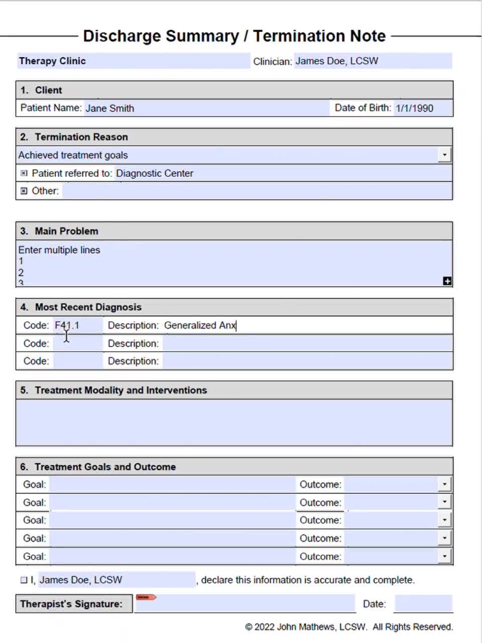 Social Work Discharge Summary Template