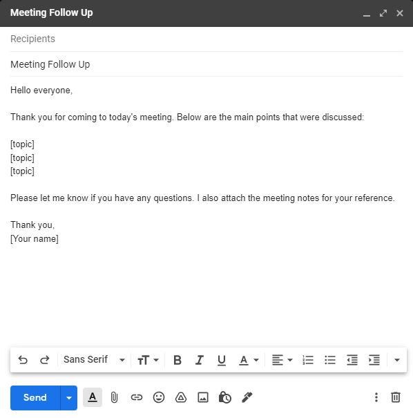 Summary Email After Meeting Template