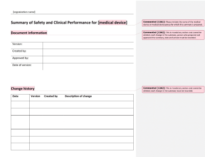 Summary of Safety and Clinical Performance Template