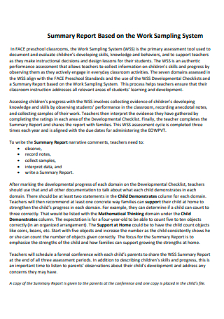 Work Sampling Summary Report Template