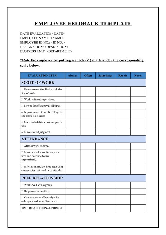360 Degree Evaluation Template