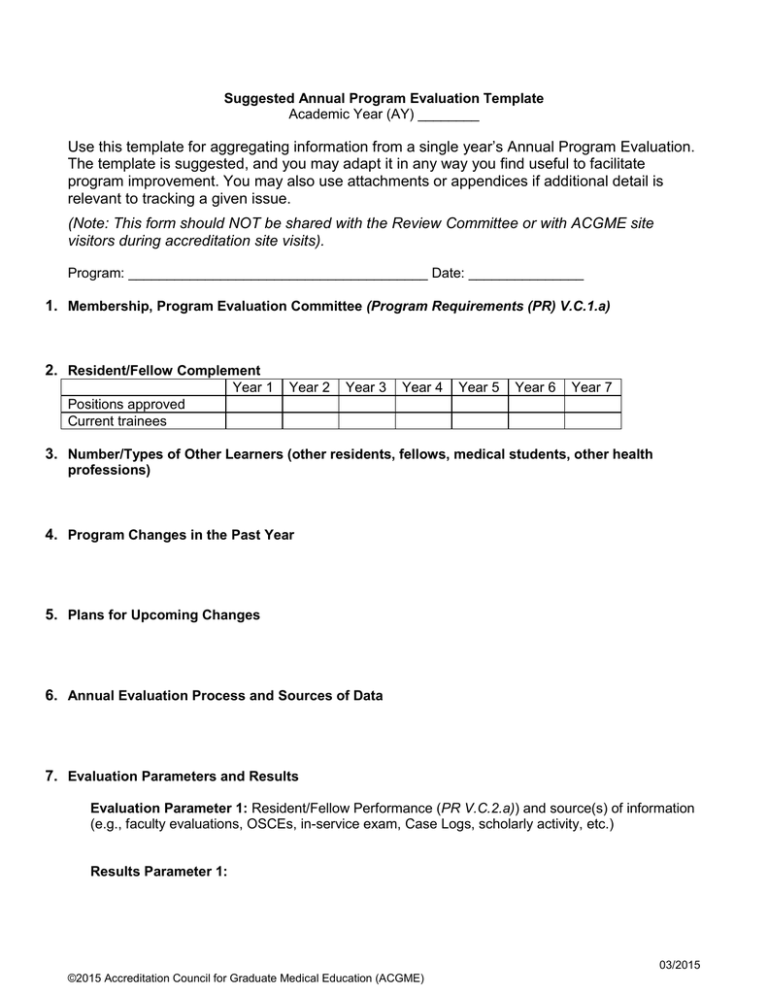 Acgme Annual Program Evaluation Template