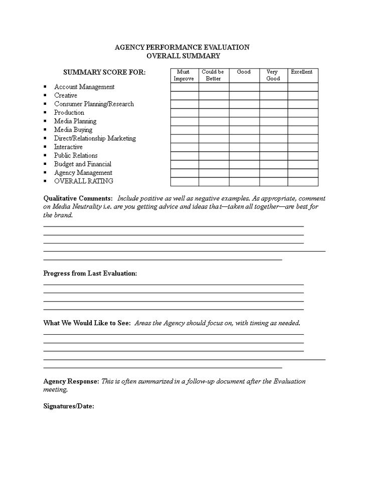 Agency Performance Evaluation Template