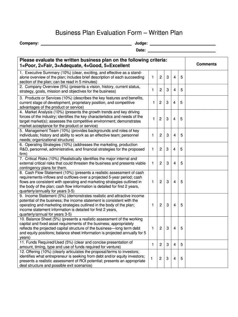 Business Plan Evaluation Template