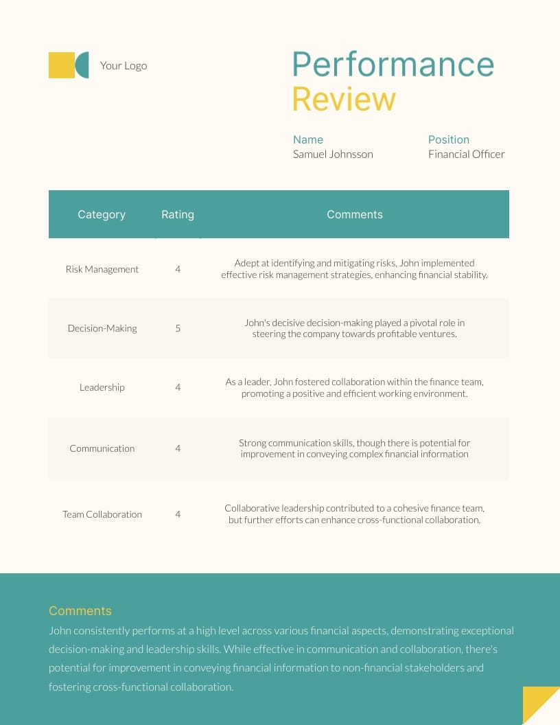 CFO Performance Evaluation Template