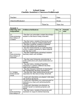 Charlotte Danielson Teacher Evaluation Template