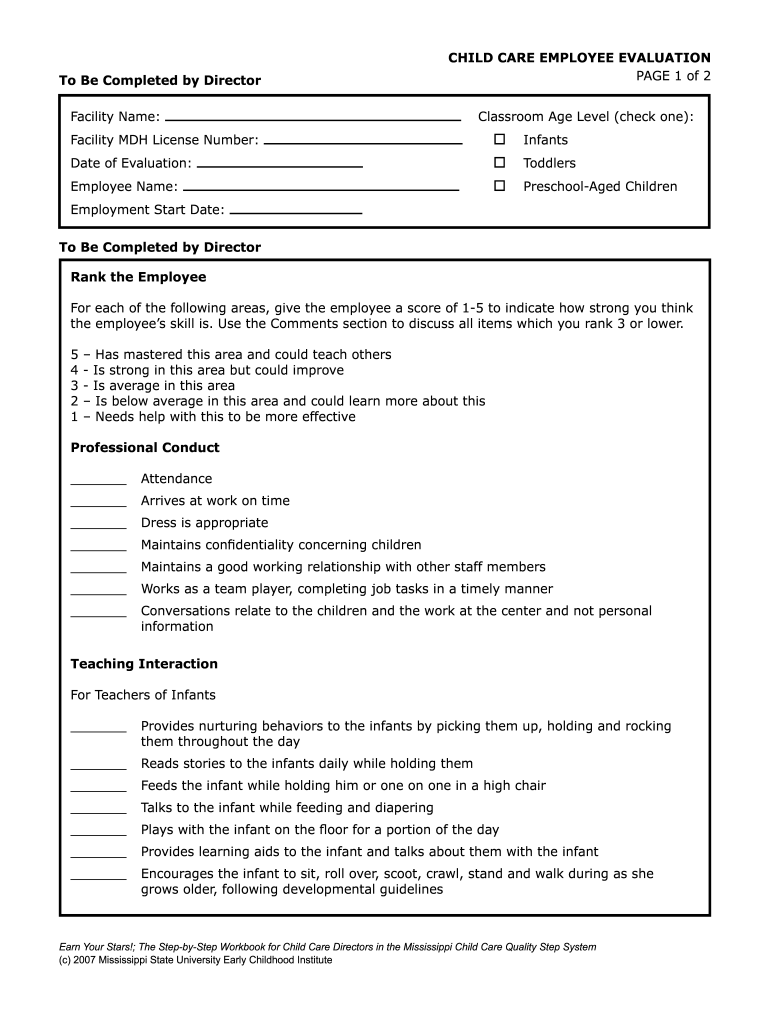 Child Care Director Evaluation Template