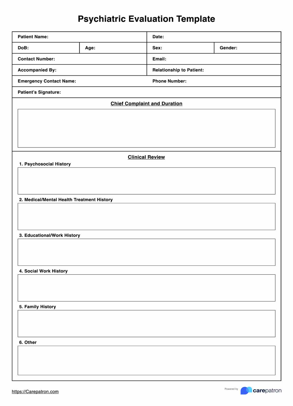 Comprehensive Psychiatric Evaluation Template