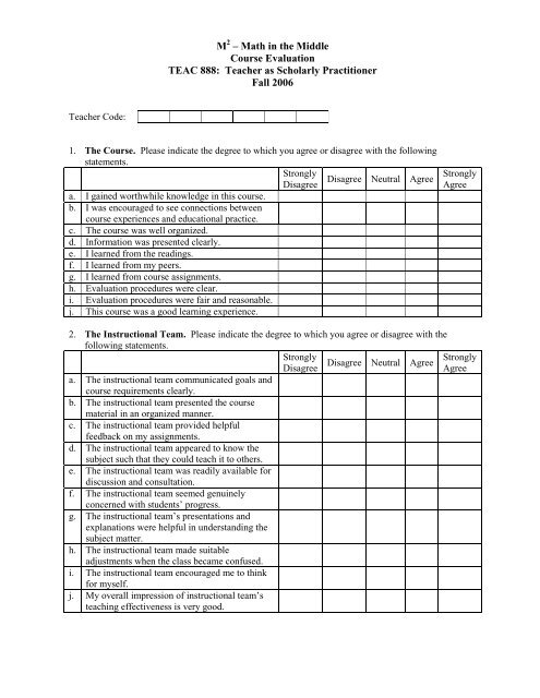 End Of Course Evaluation Template