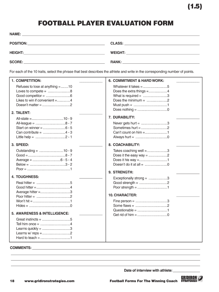 Football Player Evaluation Template