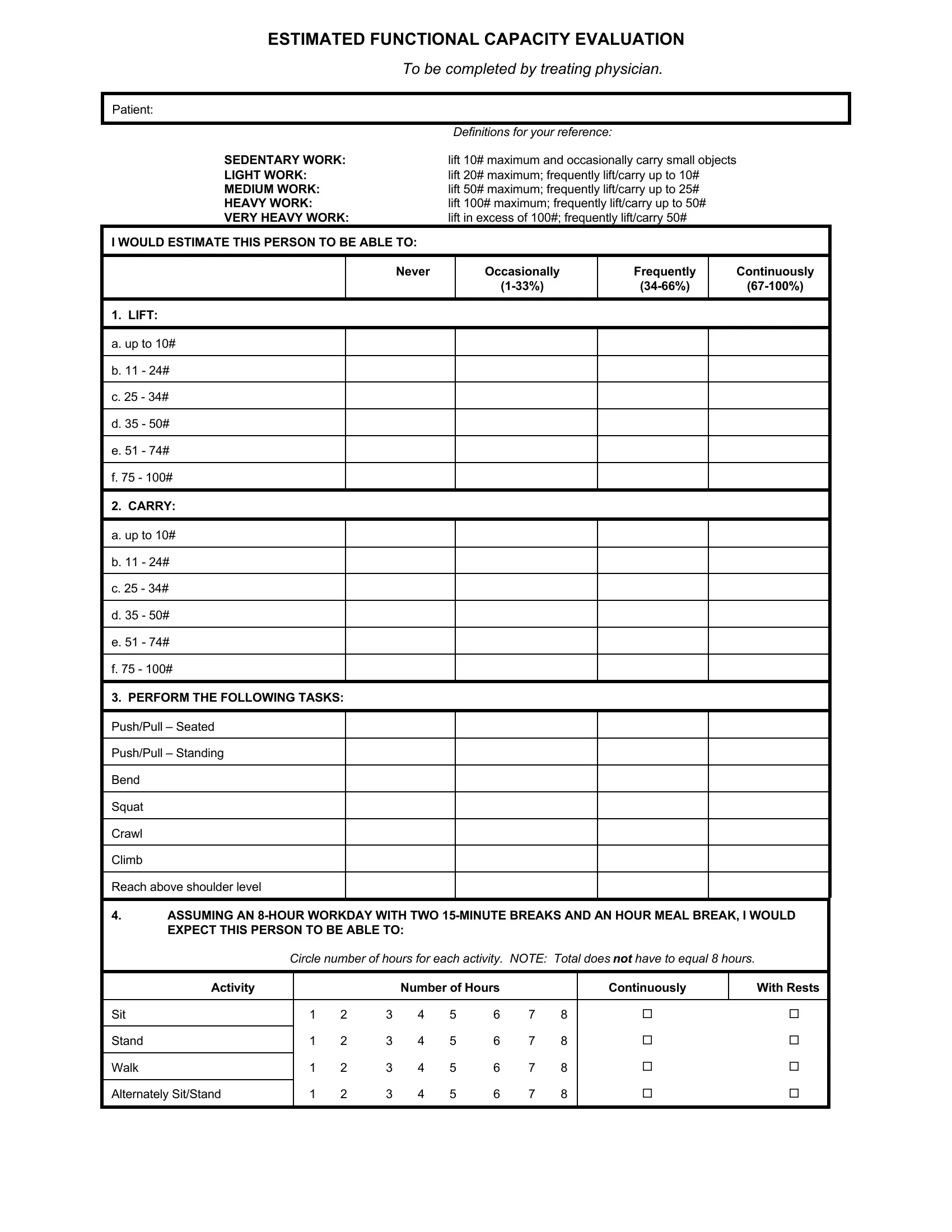 Functional Capacity Evaluation Template