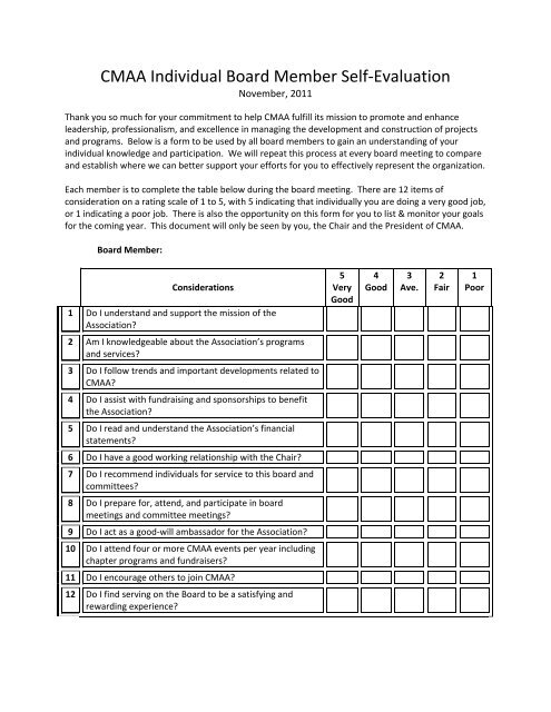 Individual Board Member Evaluation Template