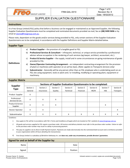 Iso 9001 Supplier Evaluation Template