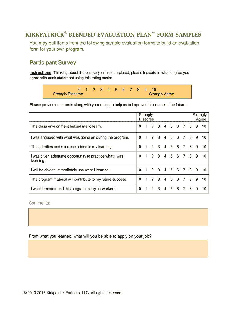 Kirkpatrick Level 2 Evaluation Template