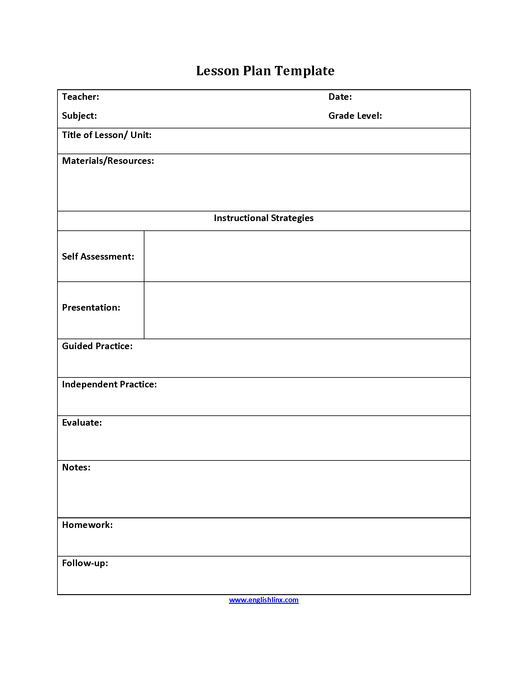 Lesson Plan Evaluation Template