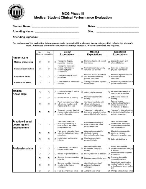 Medical Student Evaluation Template