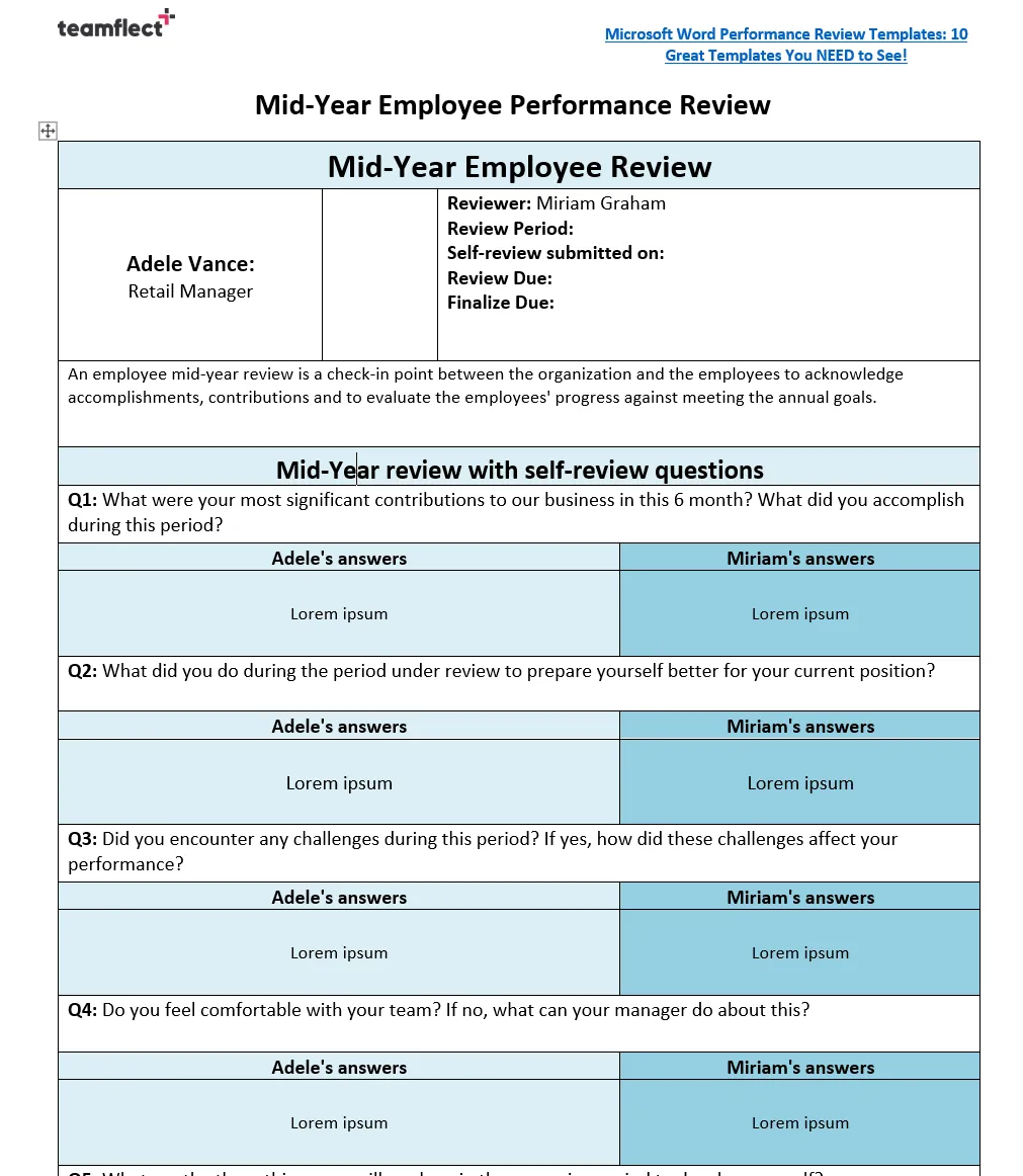 Mid Year Self Evaluation Template
