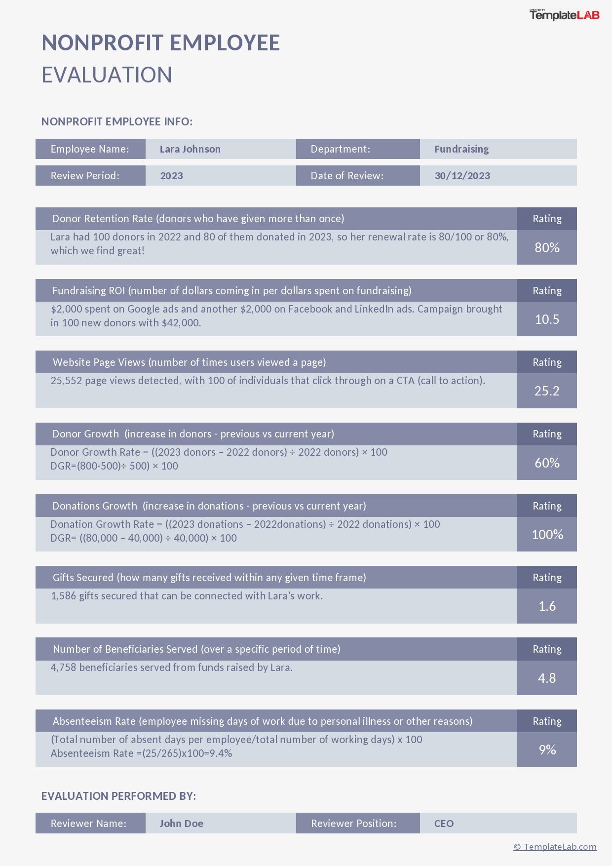 Nonprofit Performance Evaluation Template