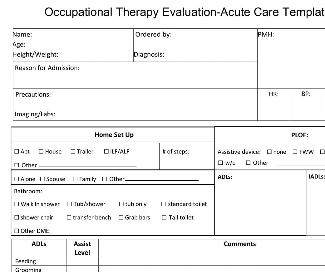 Occupational Therapy Acute Care Evaluation Template