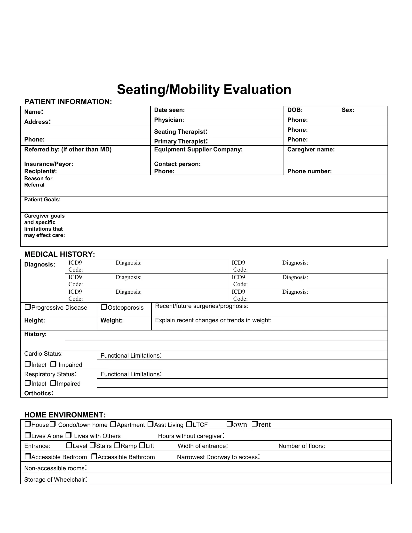Orientation and Mobility Evaluation Template