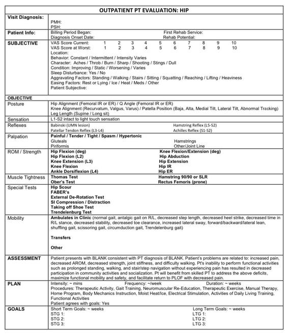 Outpatient Physical Therapy Evaluation Template