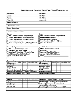 Pediatric Speech Therapy Evaluation Template