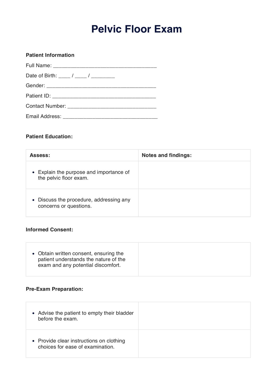 Pelvic Floor Evaluation Template