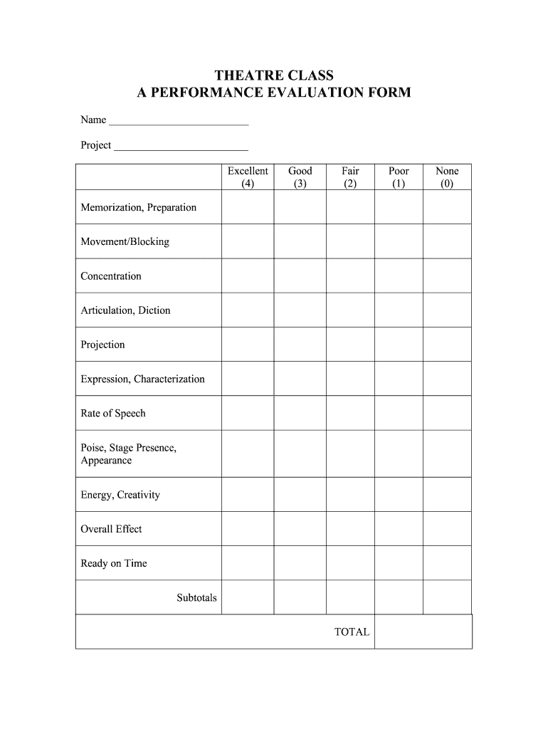 Performing Arts Evaluation Template