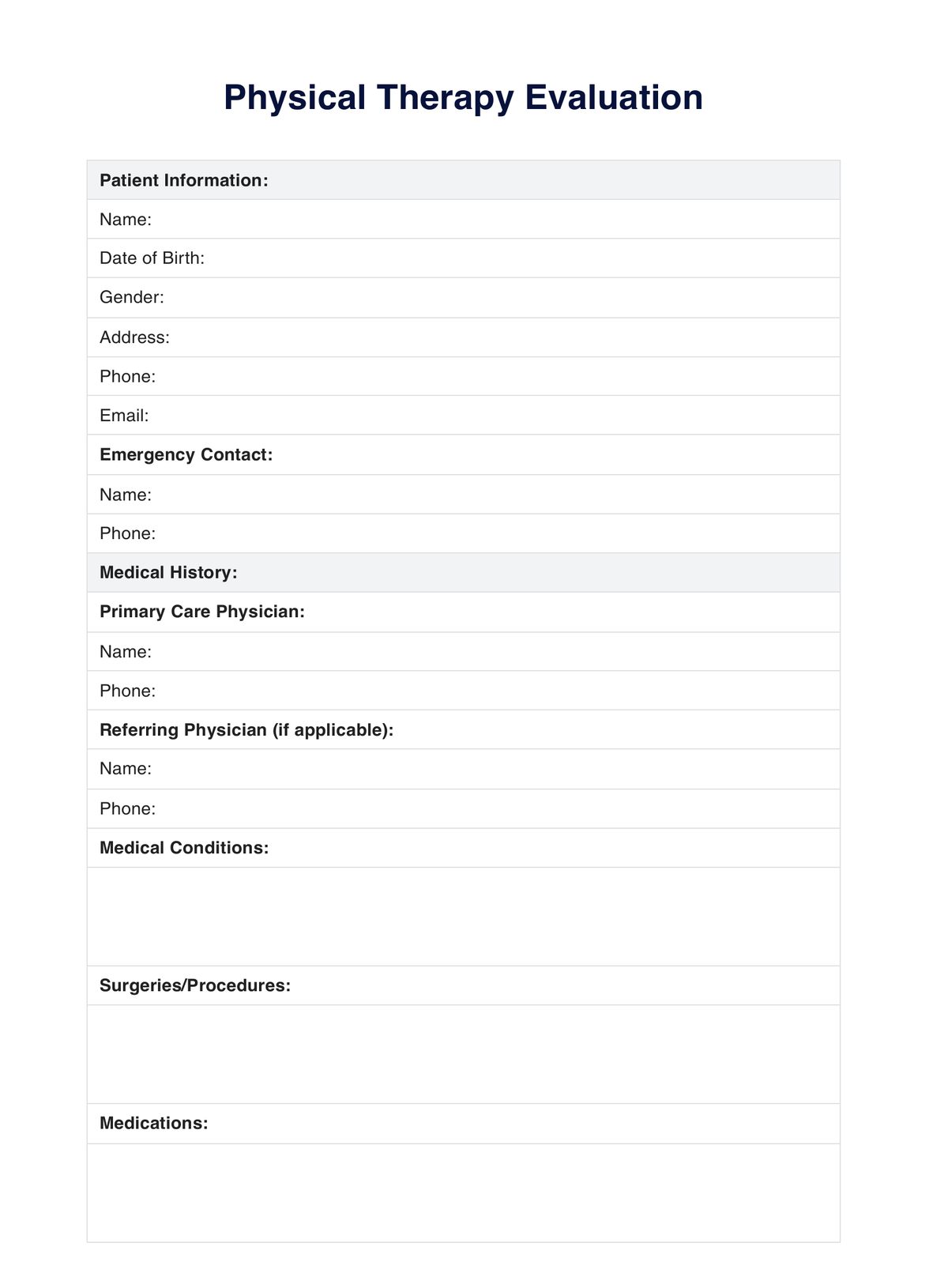 Physical Therapy Evaluation Template